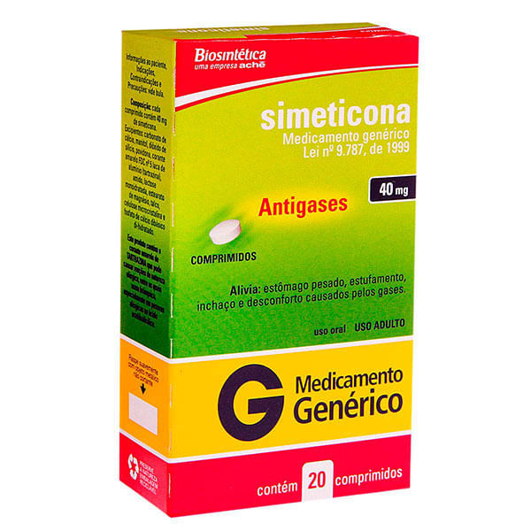 Simeticona 40mg 20 Comprimidos - Genérico - Biosintética - Drogaria Rosário