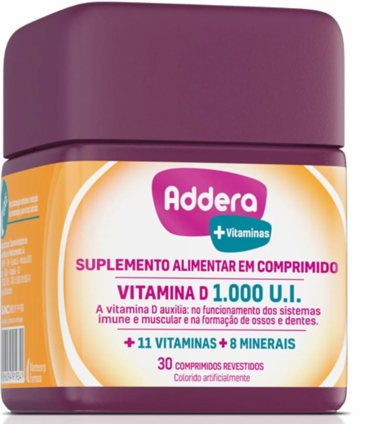 Addera Vitaminas Multivitamínico D 1000 UI com Ferro 30 Cpr - Drogasmil