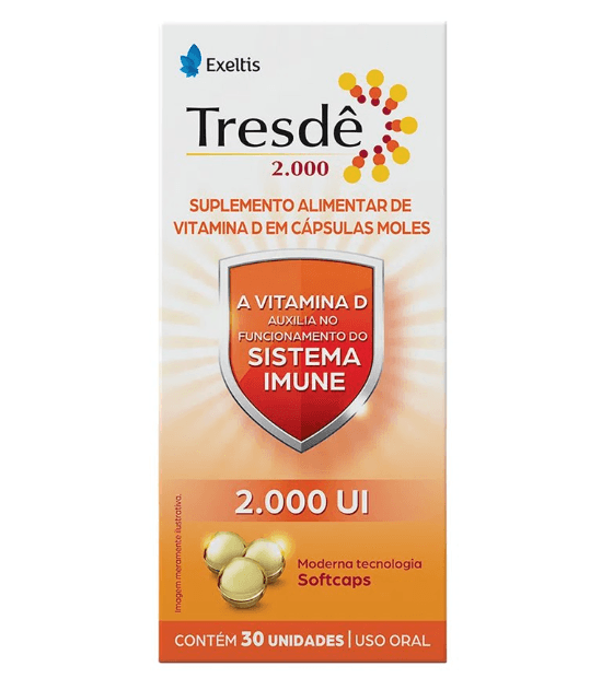 Exeltis Tresdê 2000 UI Vitamina D3 30 Cápsulas Moles Suplemento - FARMALIFE