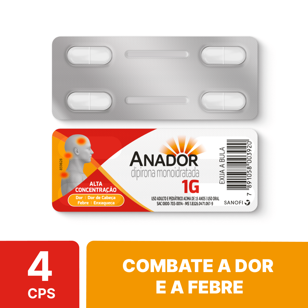 Medicamento Dipirona Monoidratada 1g Genérico Anador 4 Comprimidos ...
