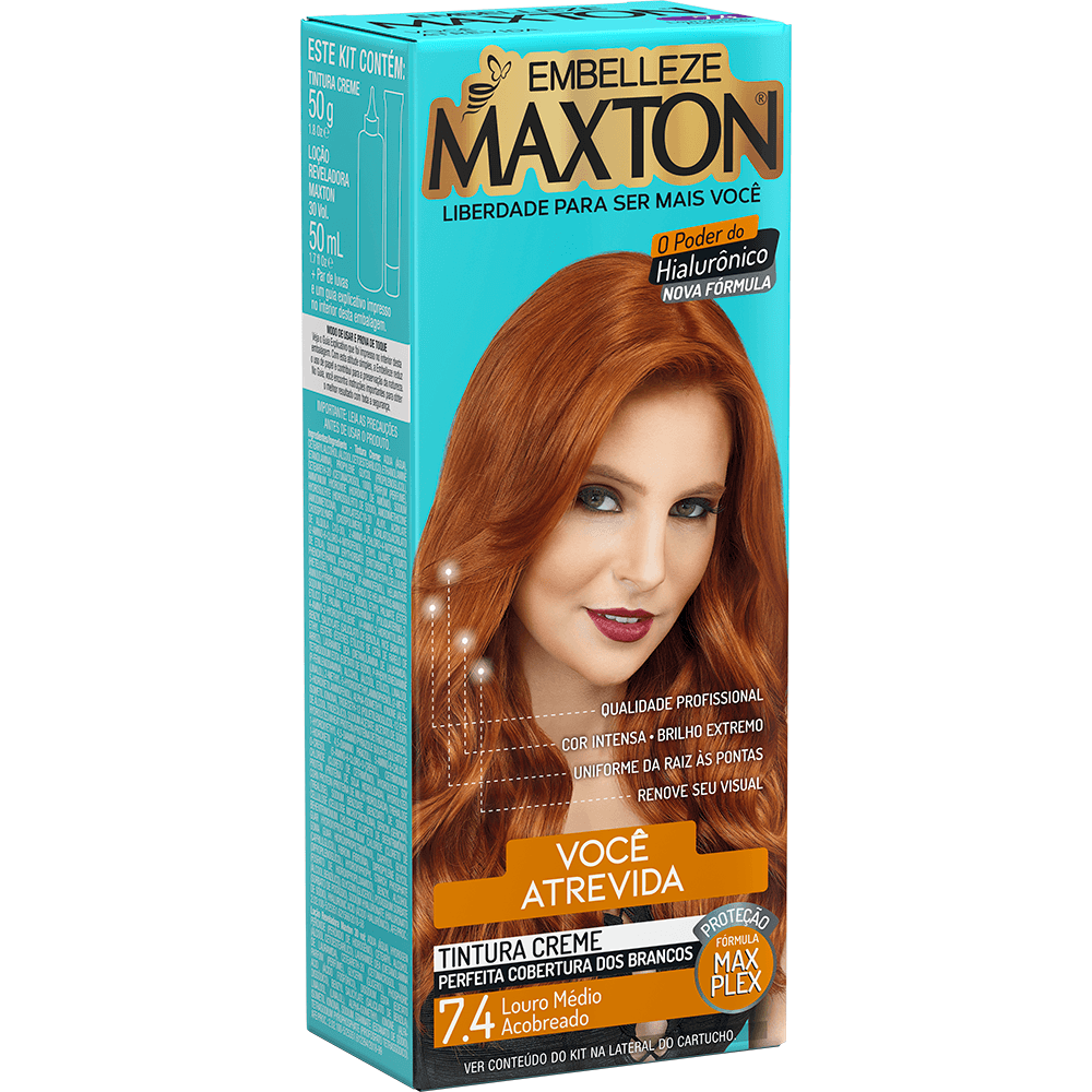 Tinta de Cabelo Maxton Você Atrevida Louro Médio Acobreado 7.4 KIT ...