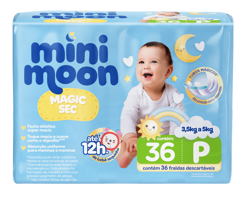 Fralda Descartável Mini Moon Magic Sec P 36 Unidades - Drogasmil