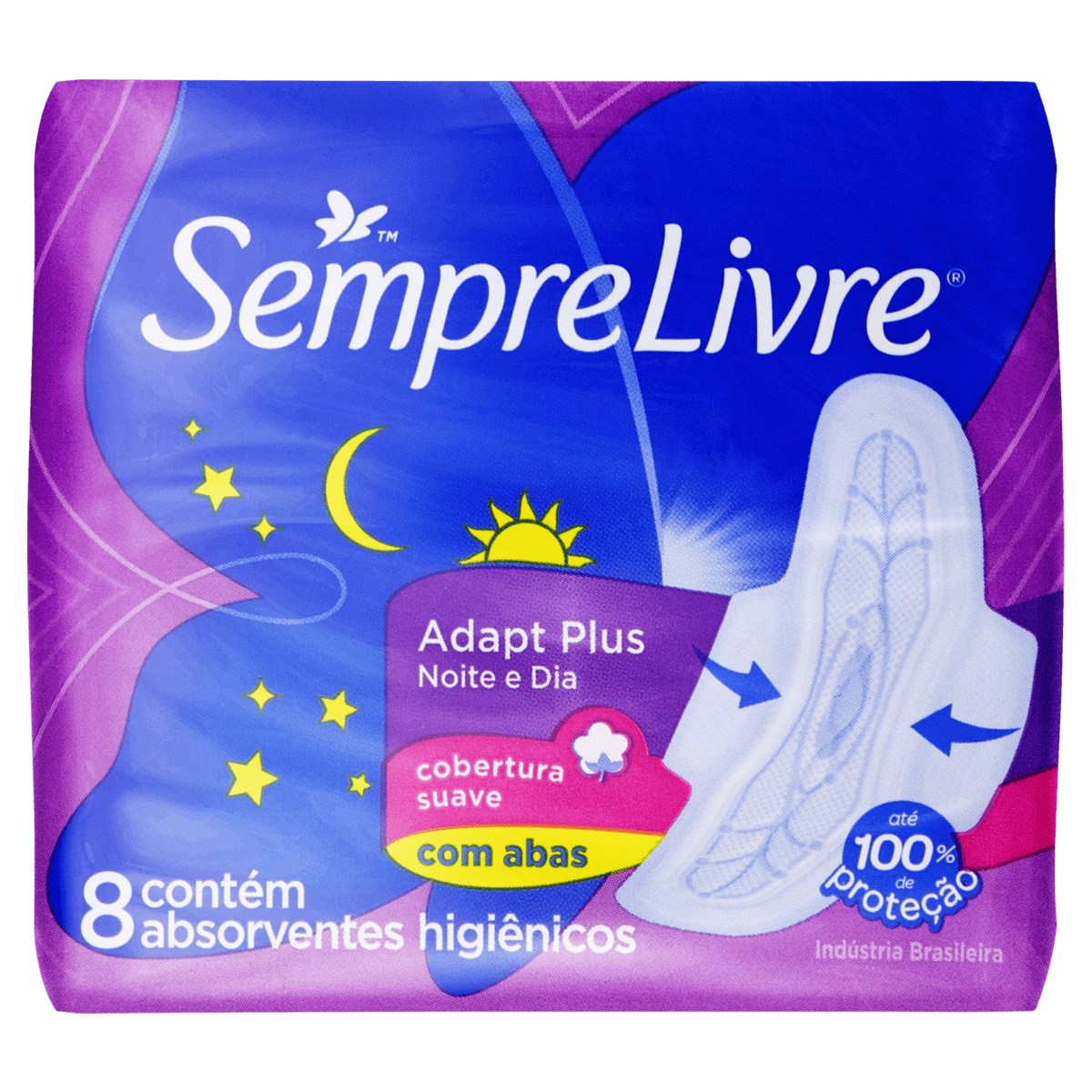 Absorvente com Abas Noite e Dia Suave Sempre Livre Adapt Plus Pacote 8 ...