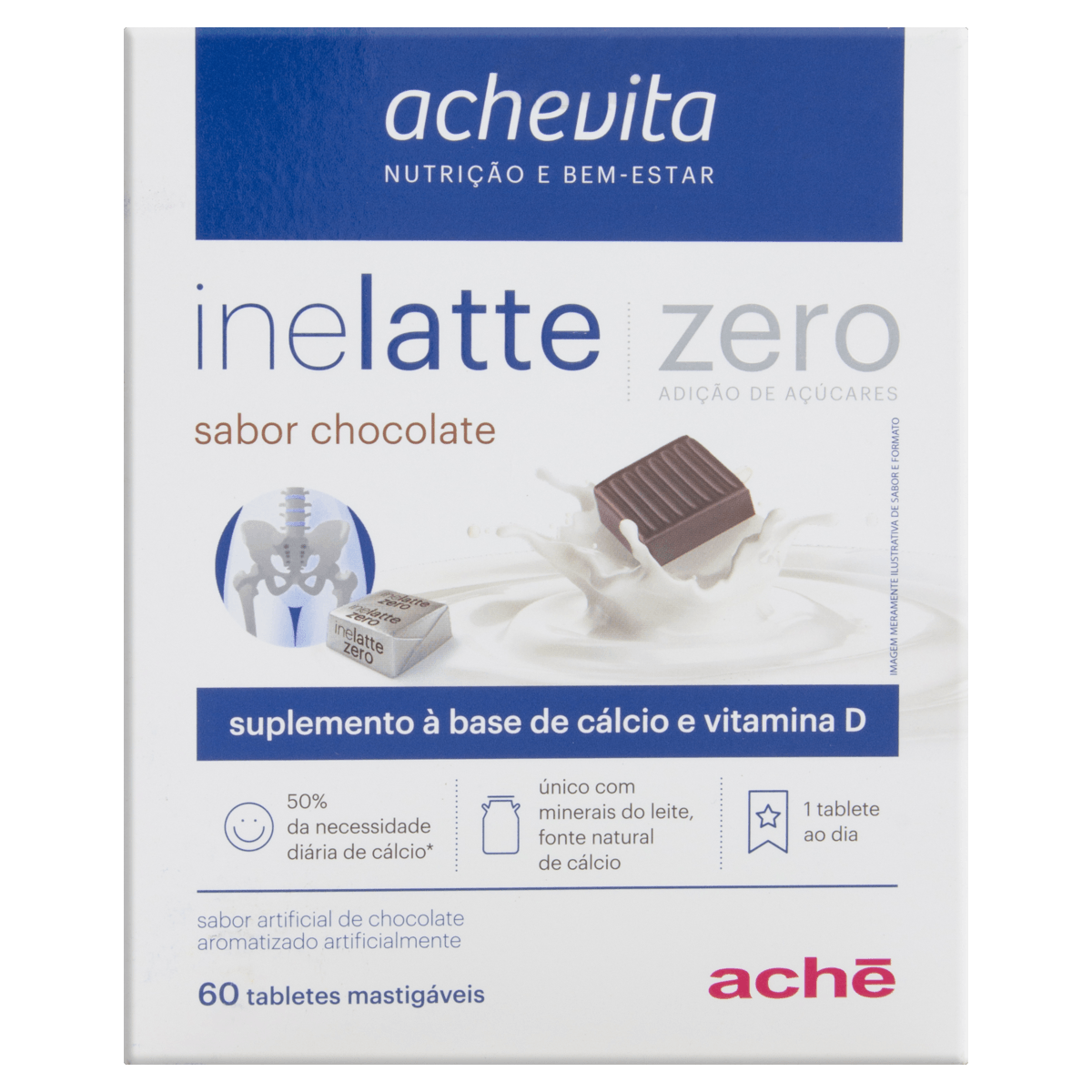 Inelatte Aché Suplemento Cálcio e Vitamina D Chocolate Zero 60 Tabs ...