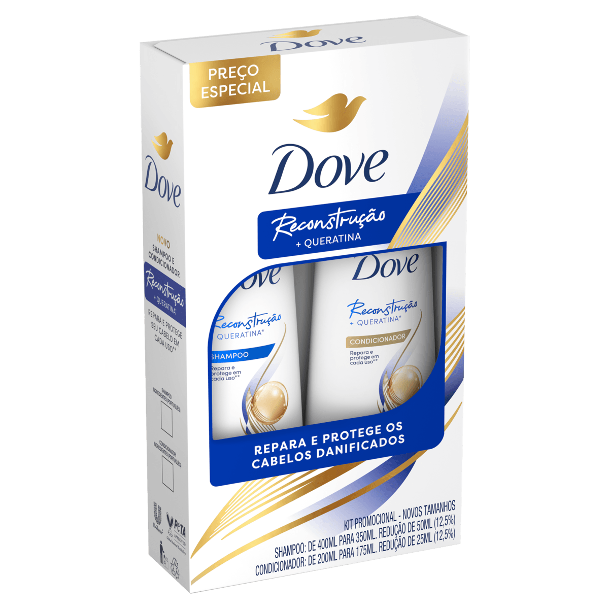 Kit Dove Reconstrução Queratina Shampoo 350ml + Condicionador 175ml ...