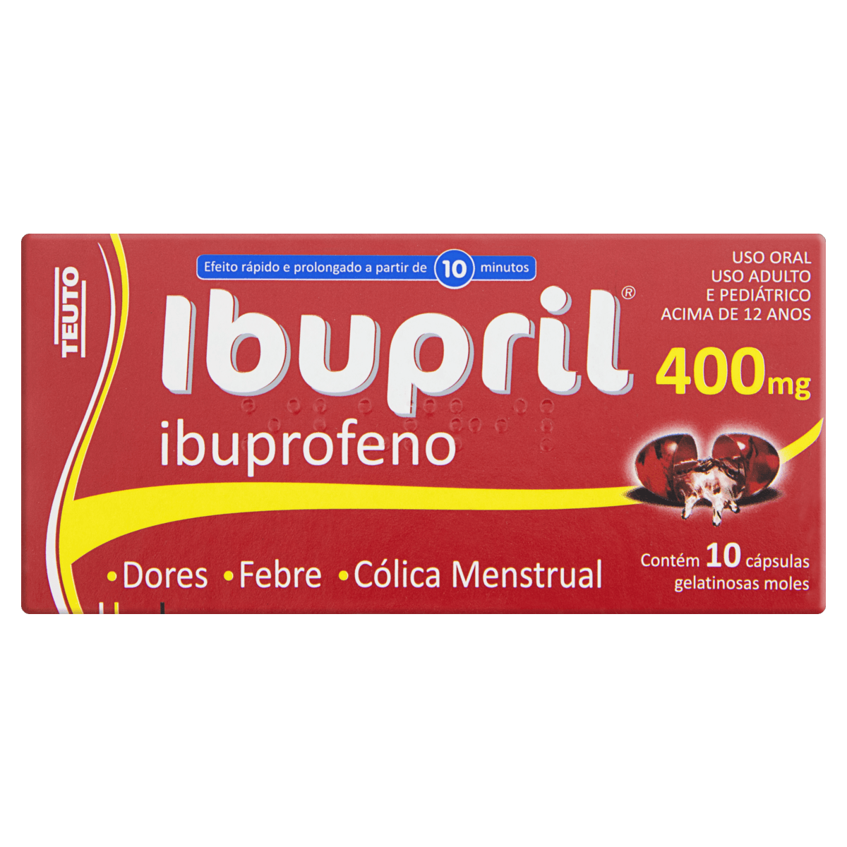 Medicamento Ibuprofeno 400mg Genérico Teuto 10 Cápsulas - Drogarias Tamoio