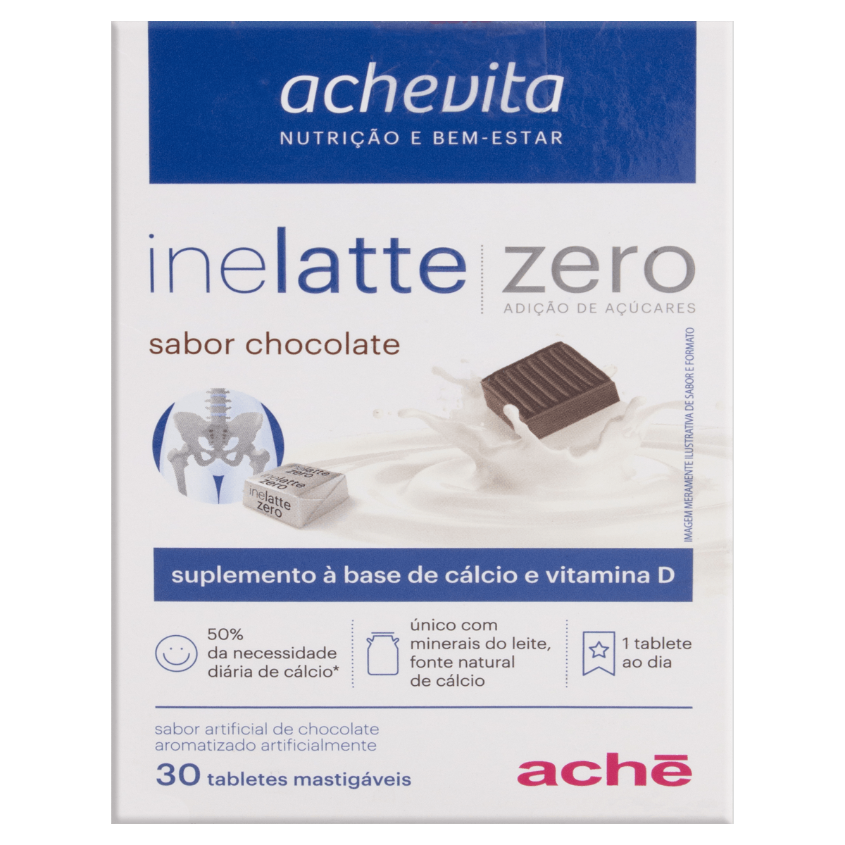 Aché Inelatte Zero Cálcio + Vitamina D Chocolate 30 Tabletes ...