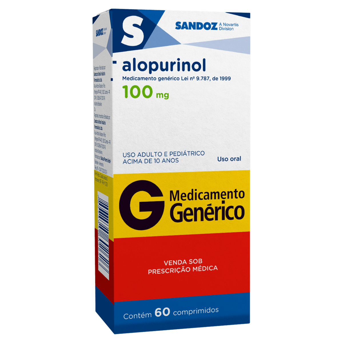 Alopurinol Novartis 100mg - 60 Comprimidos - FARMALIFE