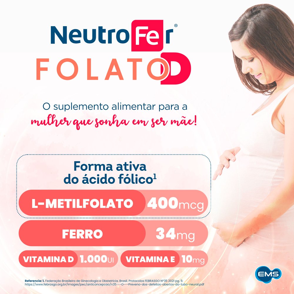 Suplemento Alimentar Neutrofer Folato D 30 Comprimidos - Drogarias Tamoio