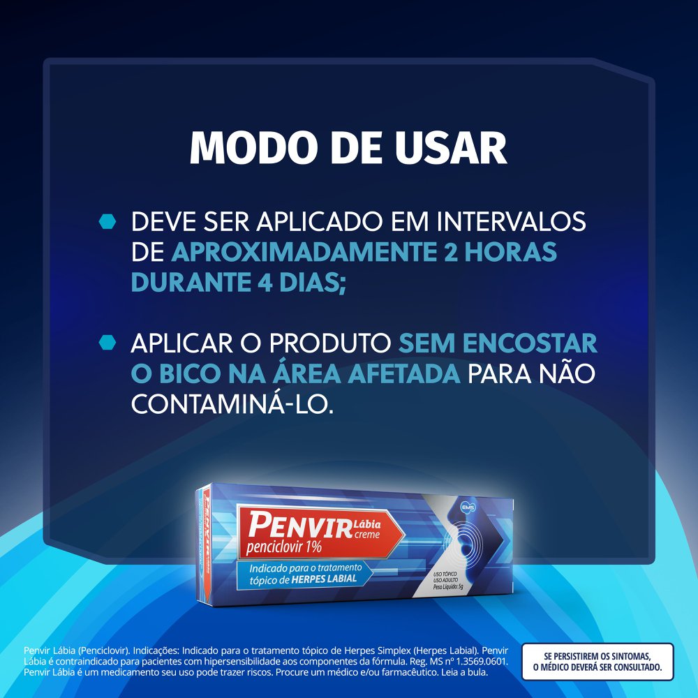Penvir Lábia Creme Antiviral 5g Penciclovir 10mg/g Herpes Labial ...