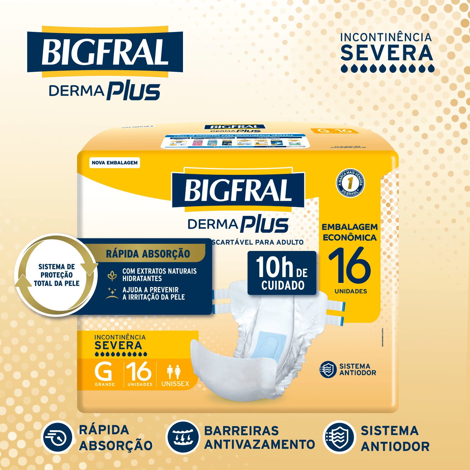 Fralda Geriátrica Bigfral Derma Plus G - 16 unidades - Drogarias Tamoio
