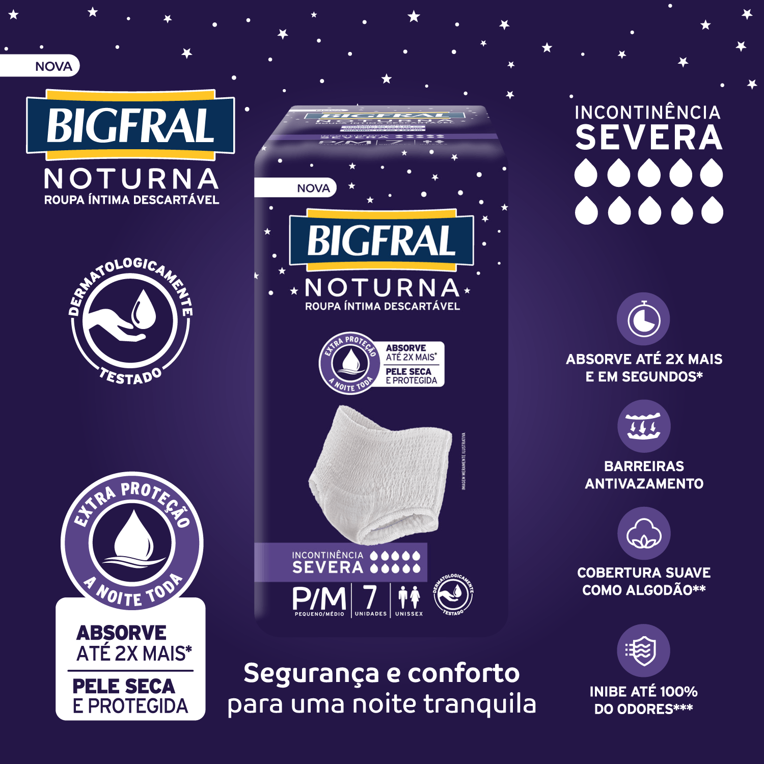 Bigfral Noturna Roupa Íntima Descartável Unissex P/M 7 Unidades - FARMALIFE