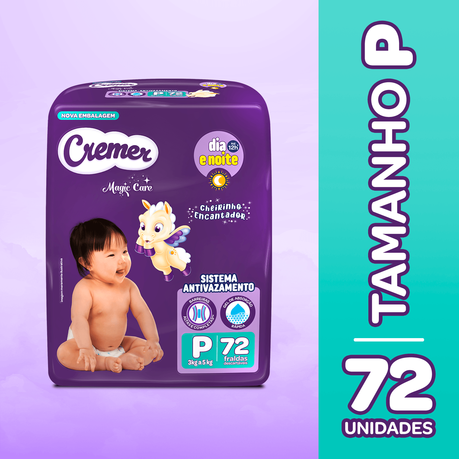 Fralda Cremer Magic Care P 72 Unidades Antivazamento 12h Respira ...