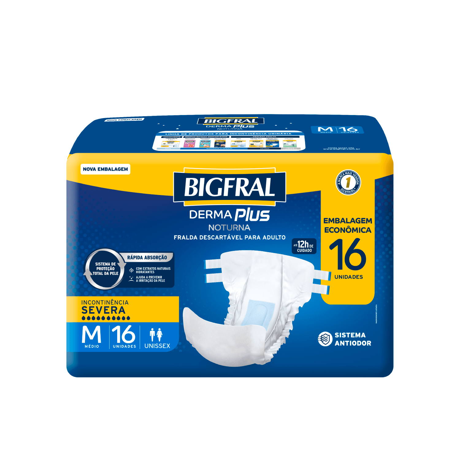 Fralda Bigfral Derma Plus Noturna M 16 Unidades - Alta Absorção - FARMALIFE