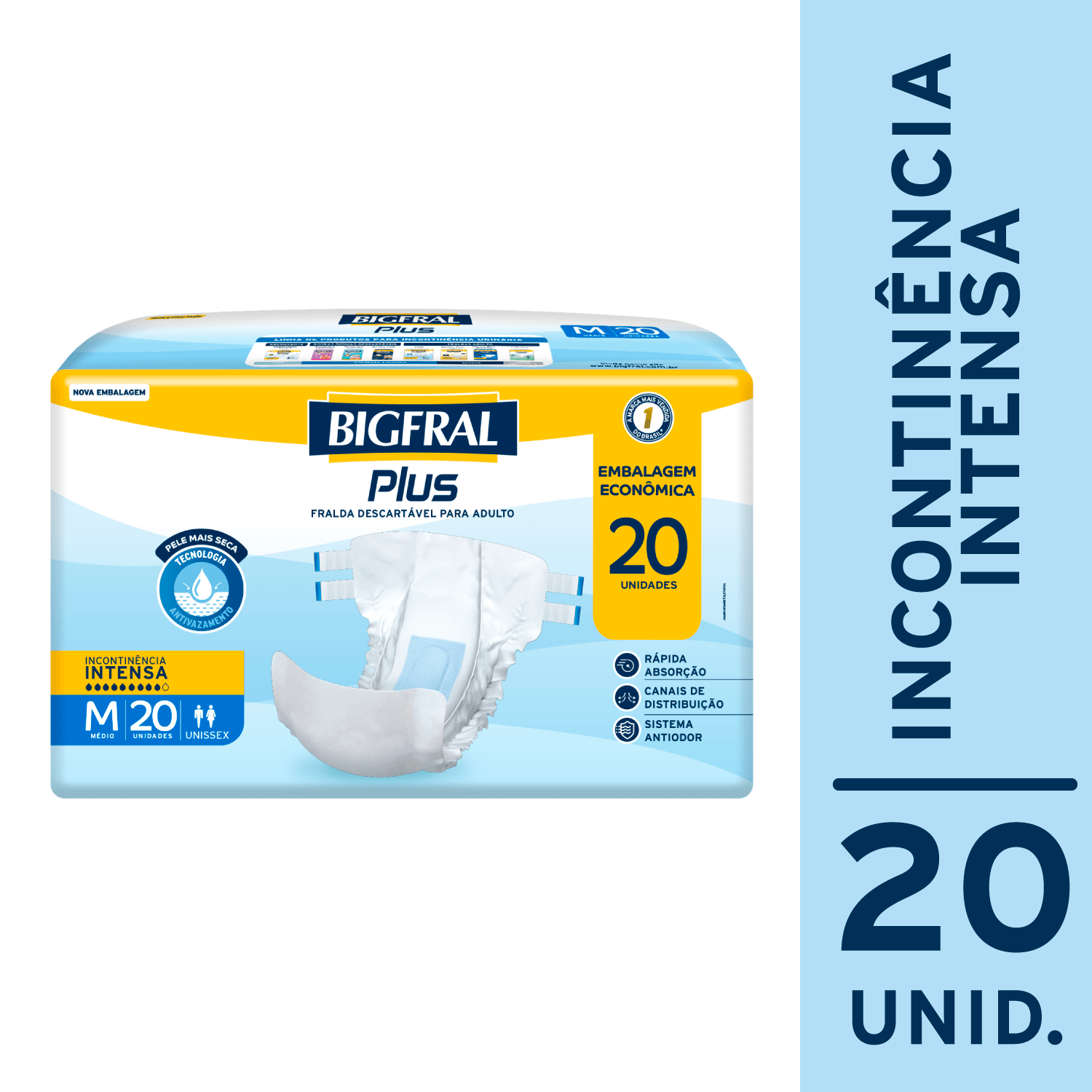 Fralda Descartável Adulto Bigfral Plus M 20 Unidades Absorção Alta ...