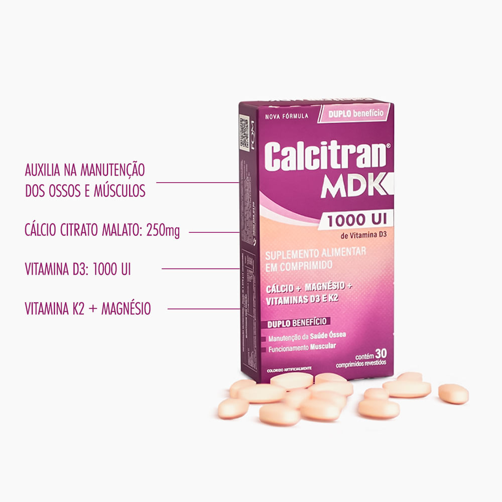 Suplemento Alimentar Calcitran MDK 1000UI - 30 Comprimidos - Drogarias ...