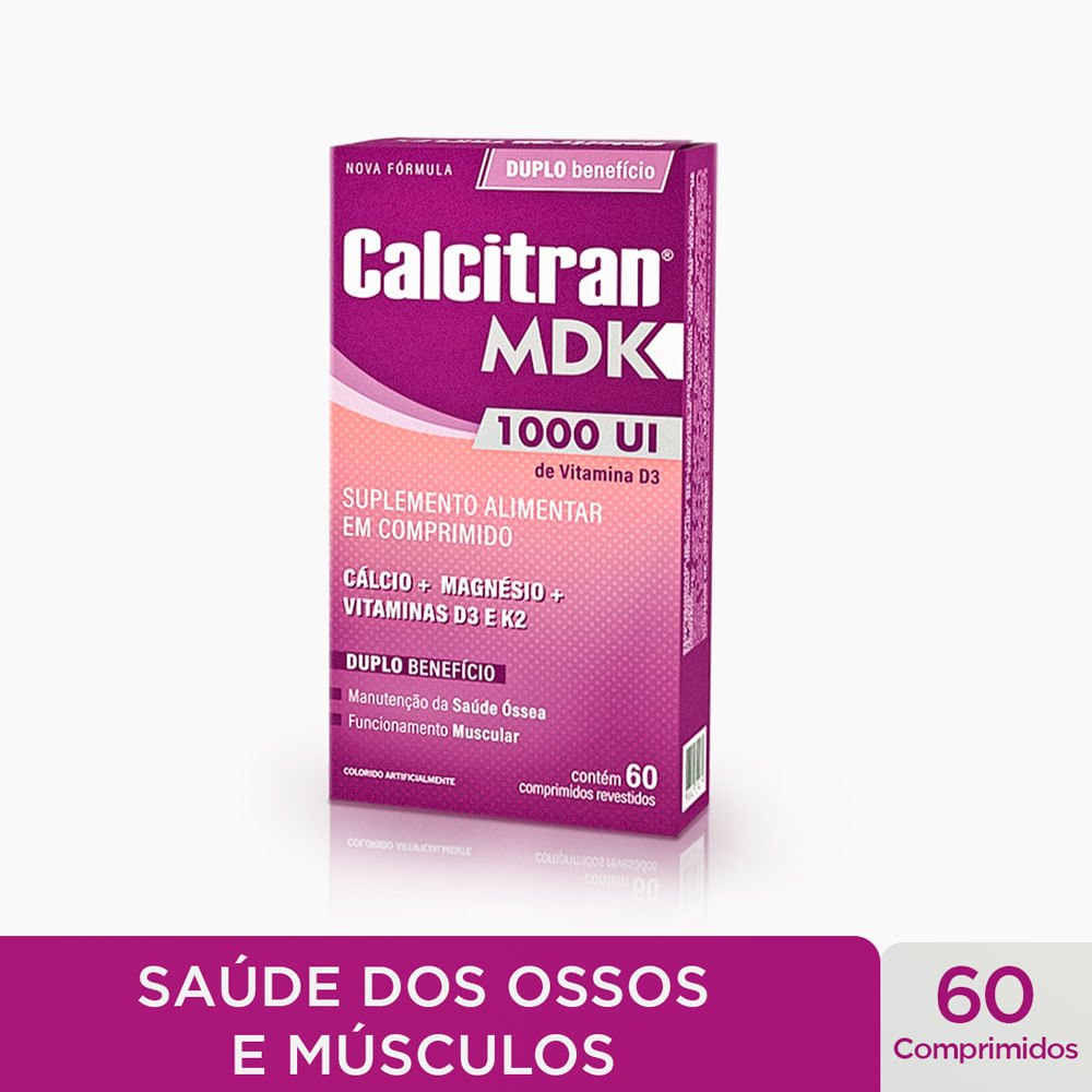 Calcitran MDK 1000 UI - Suplemento de Cálcio, Magnésio e Vitaminas D3 ...