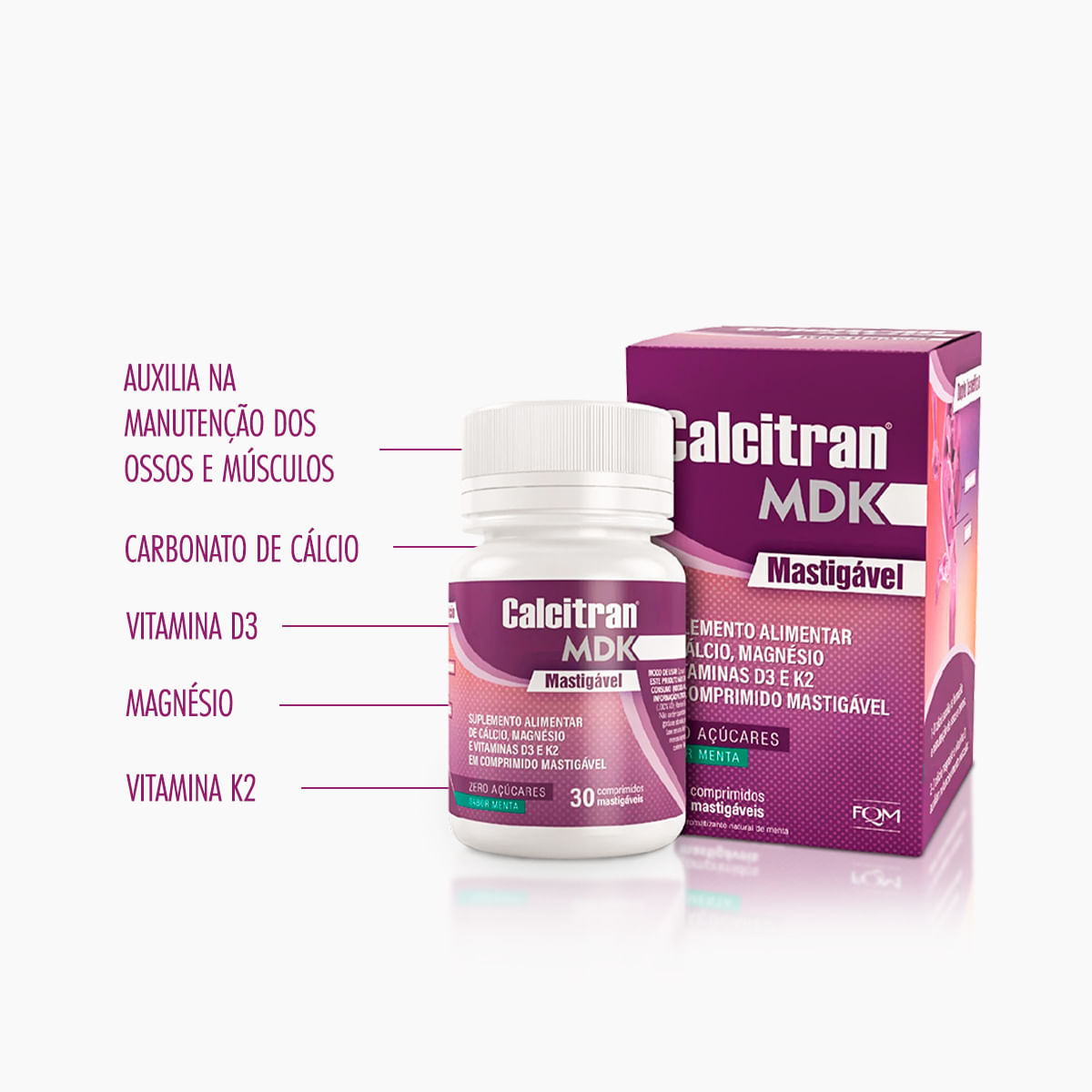 Calcitran MDK Mastigável 30 comprimidos | Cálcio, Magnésio e Vitaminas ...