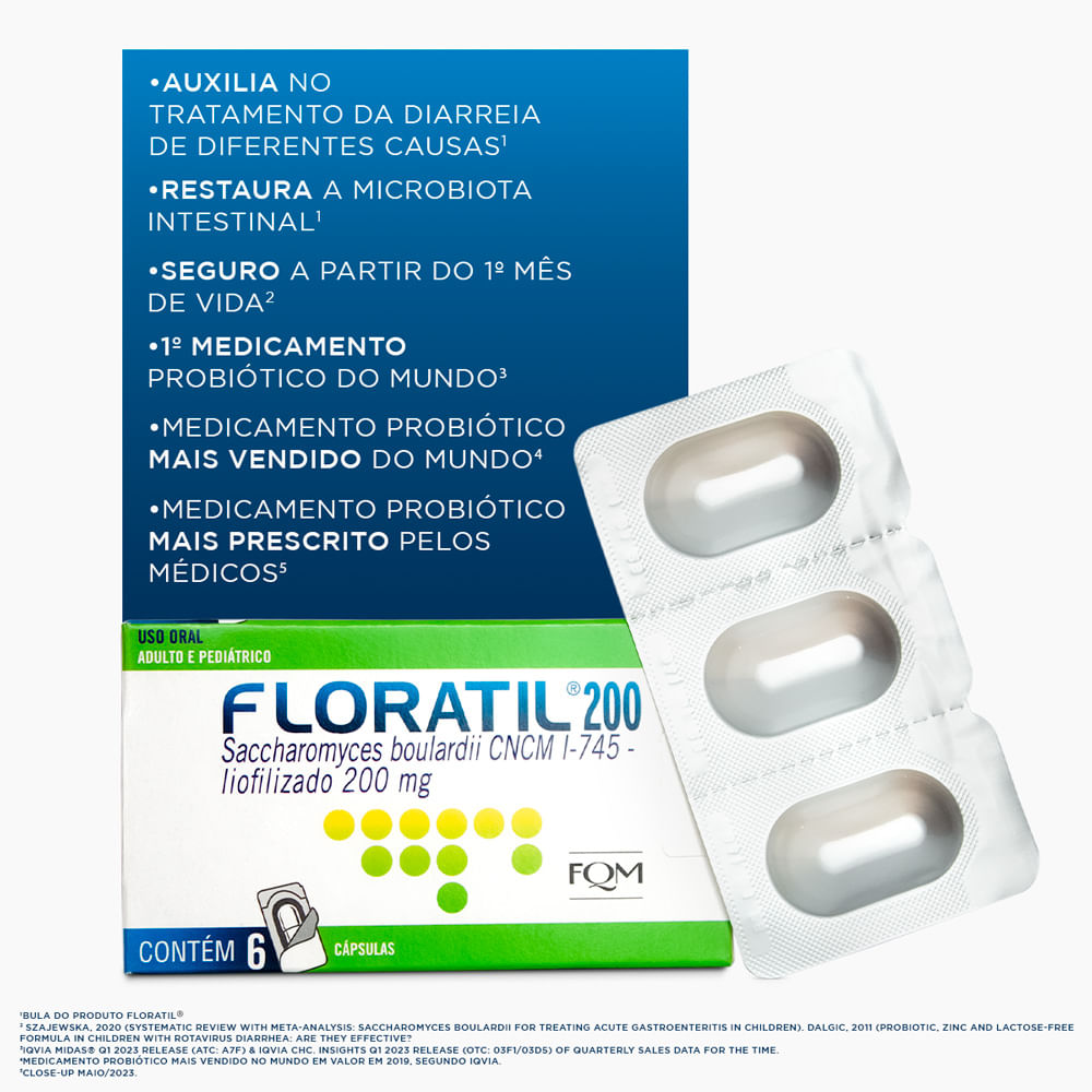 Floratil 200mg - Probiótico - 6 cápsulas - Drogaria Rosário