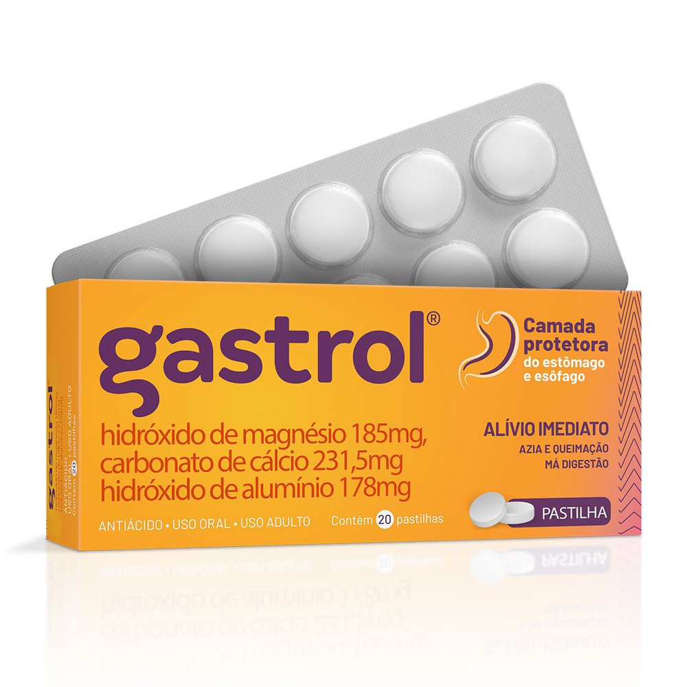 Gastrol Antiácido Pastilhas Mastigáveis 20 Unidades Alívio Rápido ...