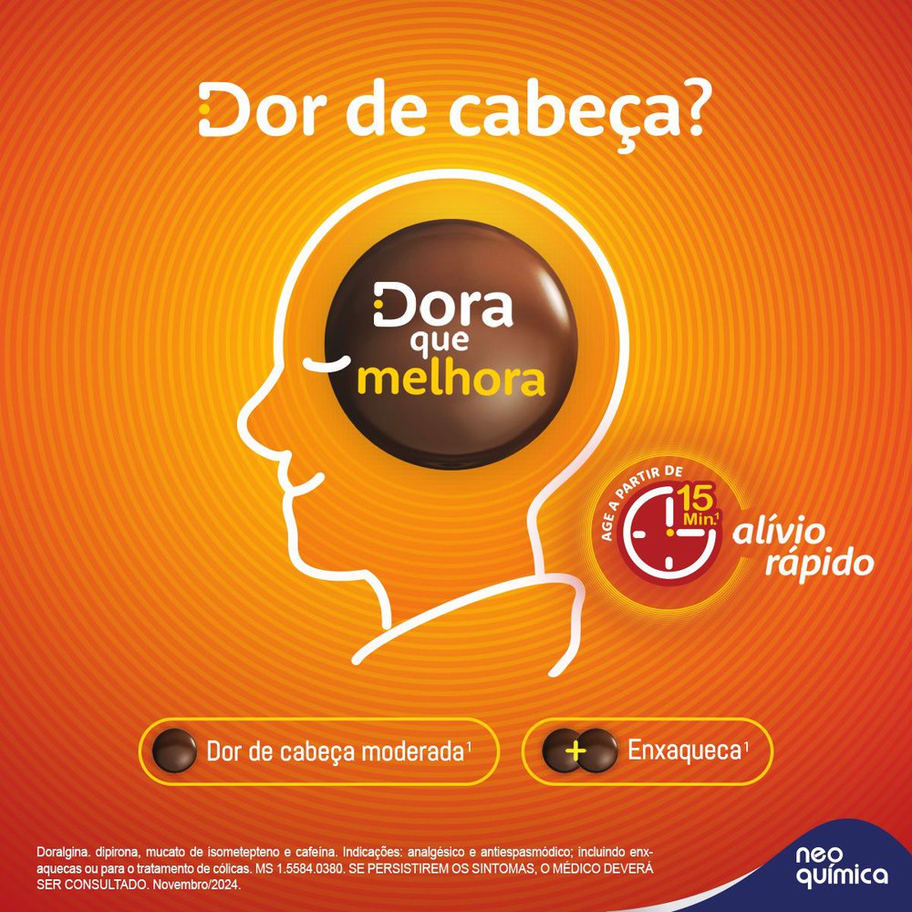 Medicamento Dipirona 300mg Isometepteno 30mg Cafeína 30mg Doralgina 4 ...