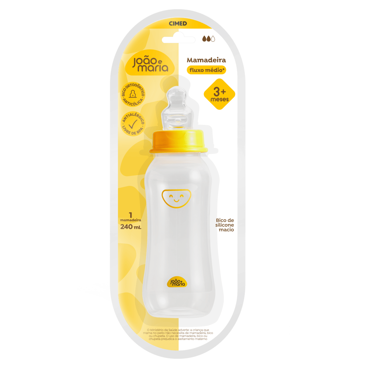 Mamadeira Cimed Anticólica João e Maria Fluxo Médio Amarela - FARMALIFE