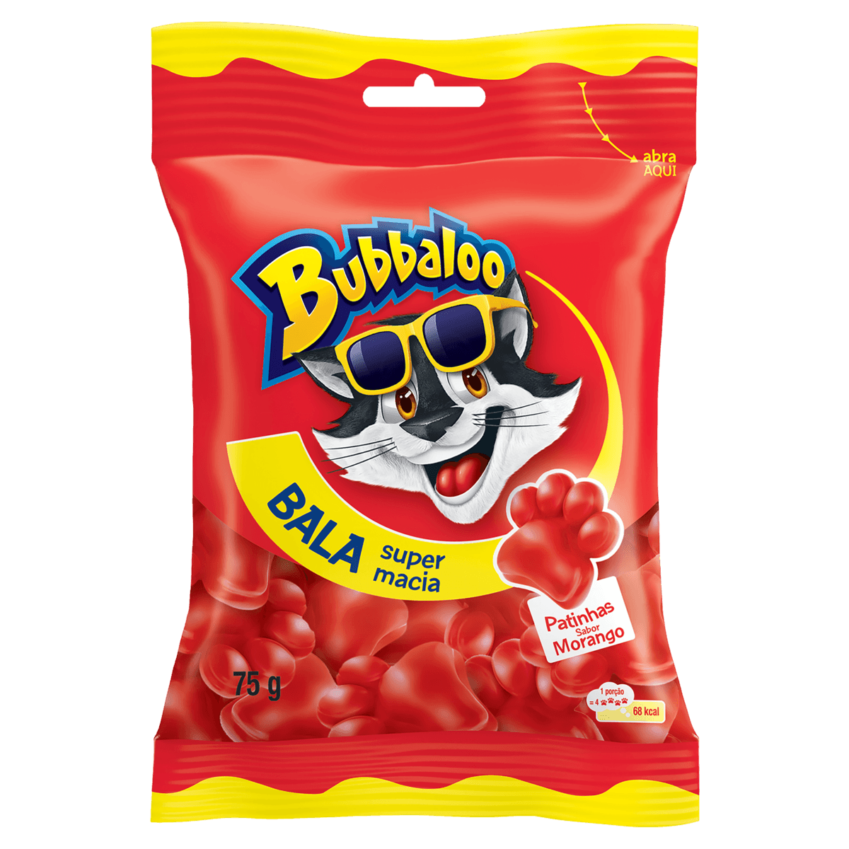 Bala Morango Patinhas Bubbaloo - 75g - FARMALIFE