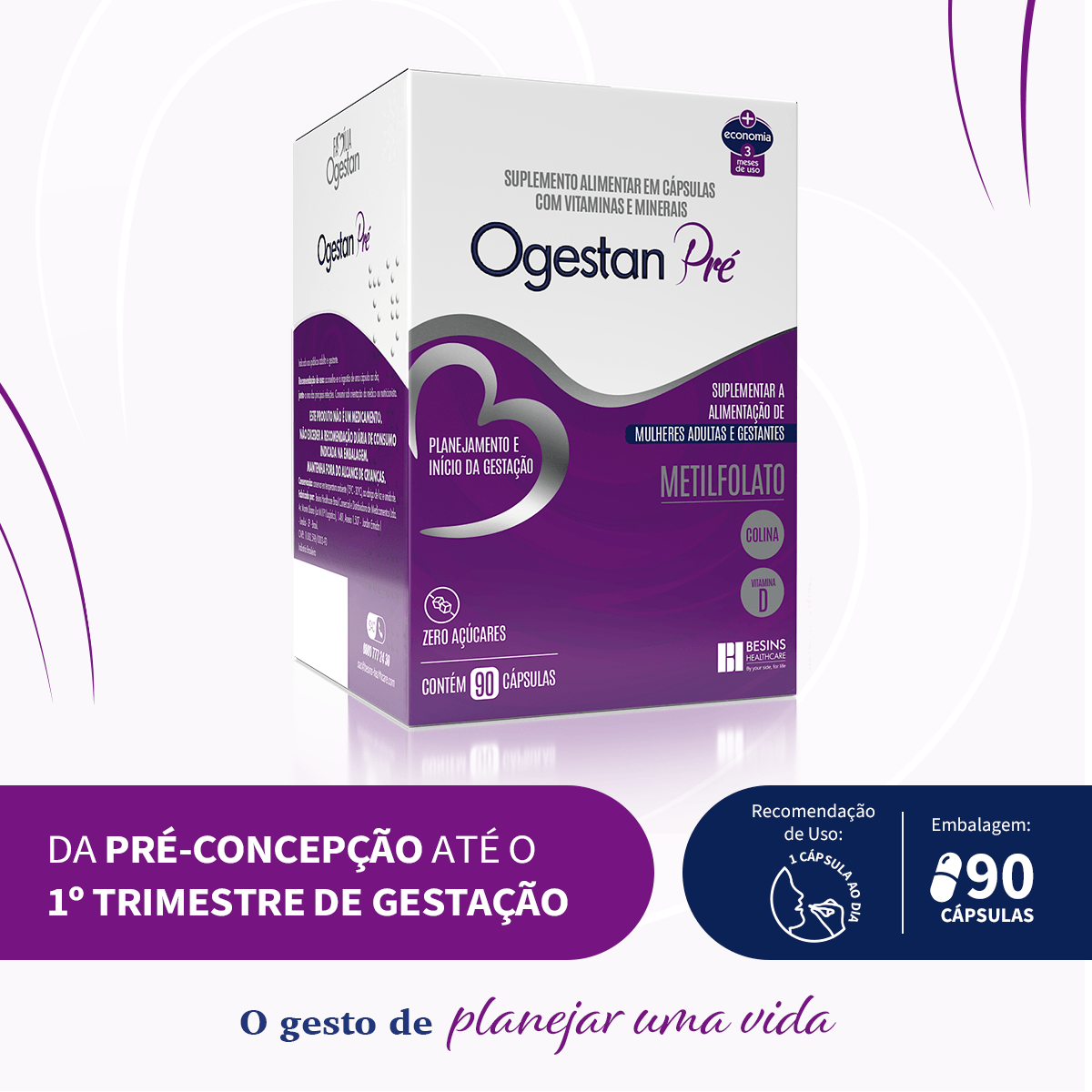 Ogestan Pré Besins – Suplemento Pré-natal com L-metilfolato 90 cápsulas ...