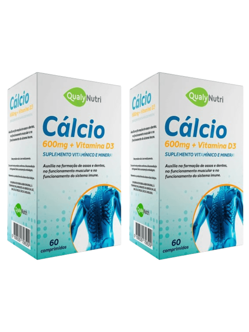 Kit com 2 Cálcio 600MG + Vit D3 com 60 Cápsulas - Qualy Nutri - Drogasmil