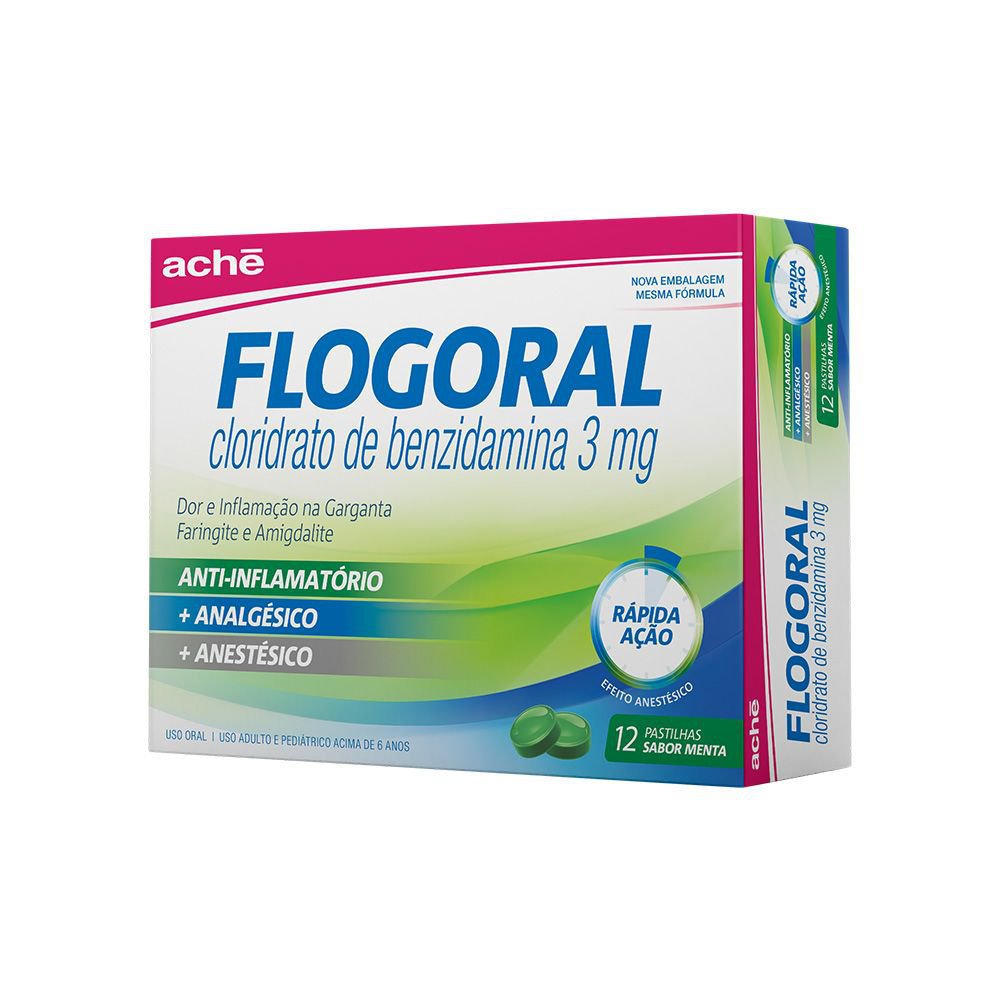 Pastilha Flogoral Menta 12 Unidades – Anti-inflamatório para Garganta ...